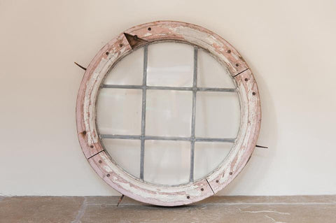 Antique French Round Wooden Window with original paint, lead and glass ...